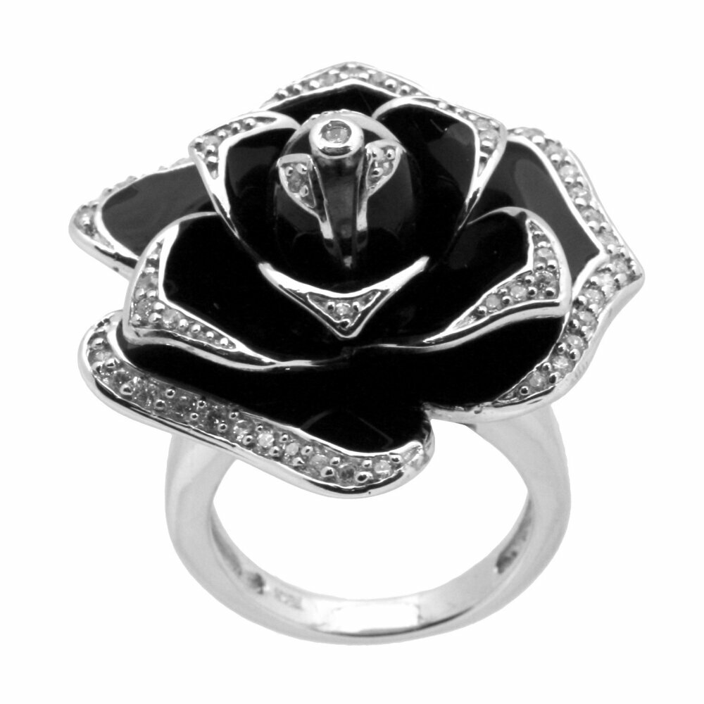 Кольцо, серебро, 925 проба, родирование, фианит, эмаль