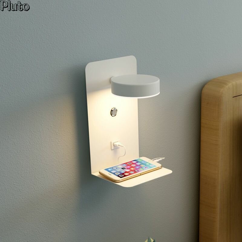 Бра с кнопочным выключателем и USB-портом для зарядки, Настенный светильник