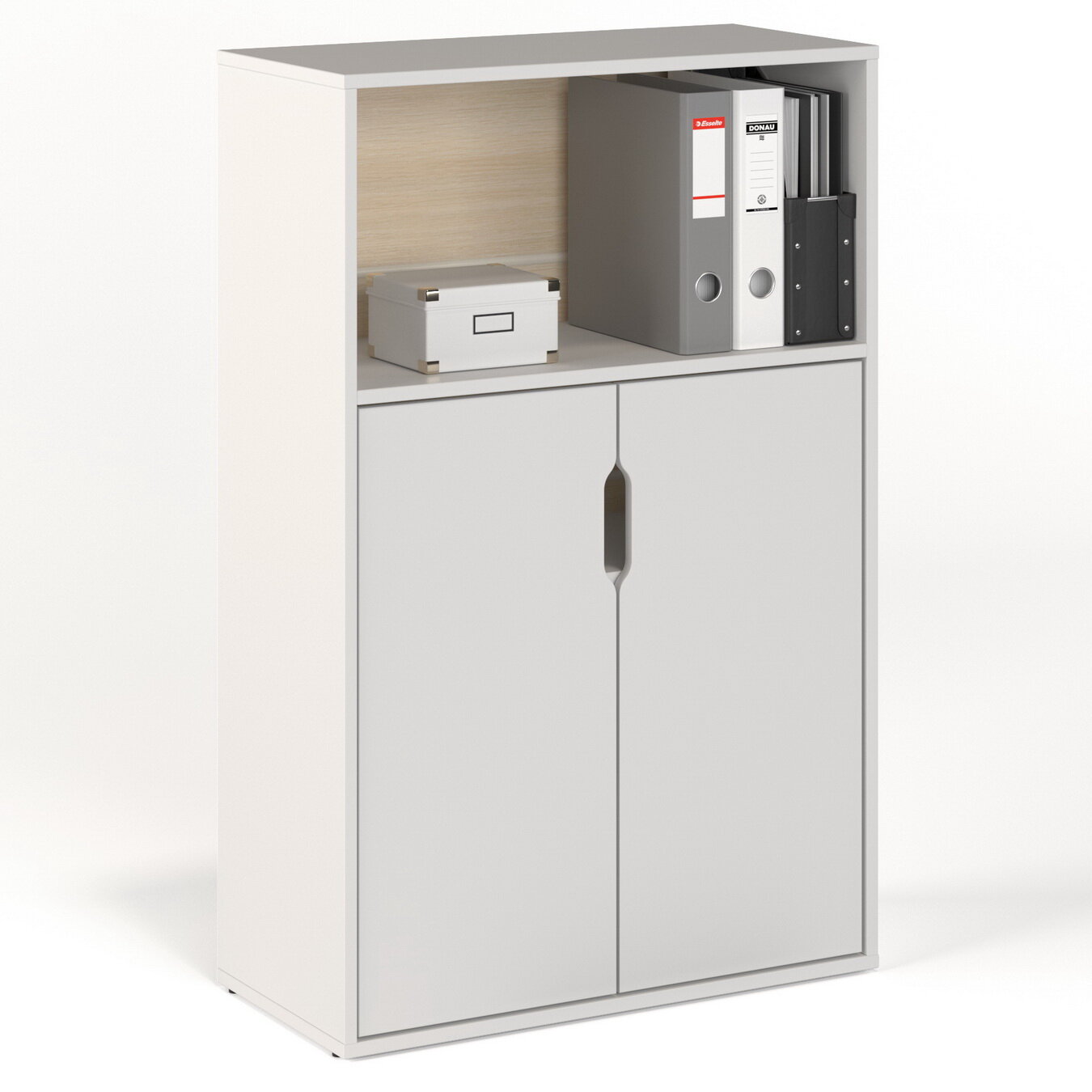 Стеллаж БАНГА-22 Белый, с дверками и отрытой полкой, (ВхШхГ) 108х69,8х32,6 см, ЛДСП