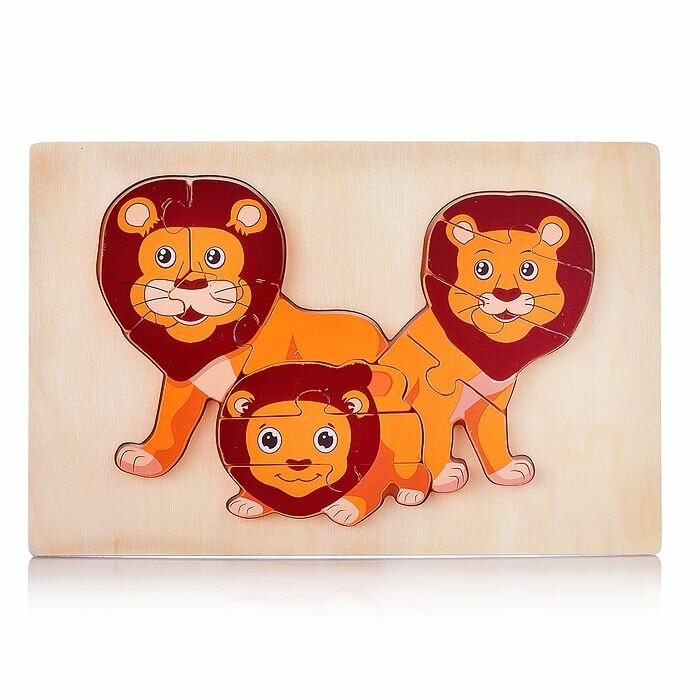 Пазл-вкладыш Oubaoloon "Львы" деревянный 11 деталей, рамка 22,5х14,5 см (D1692)