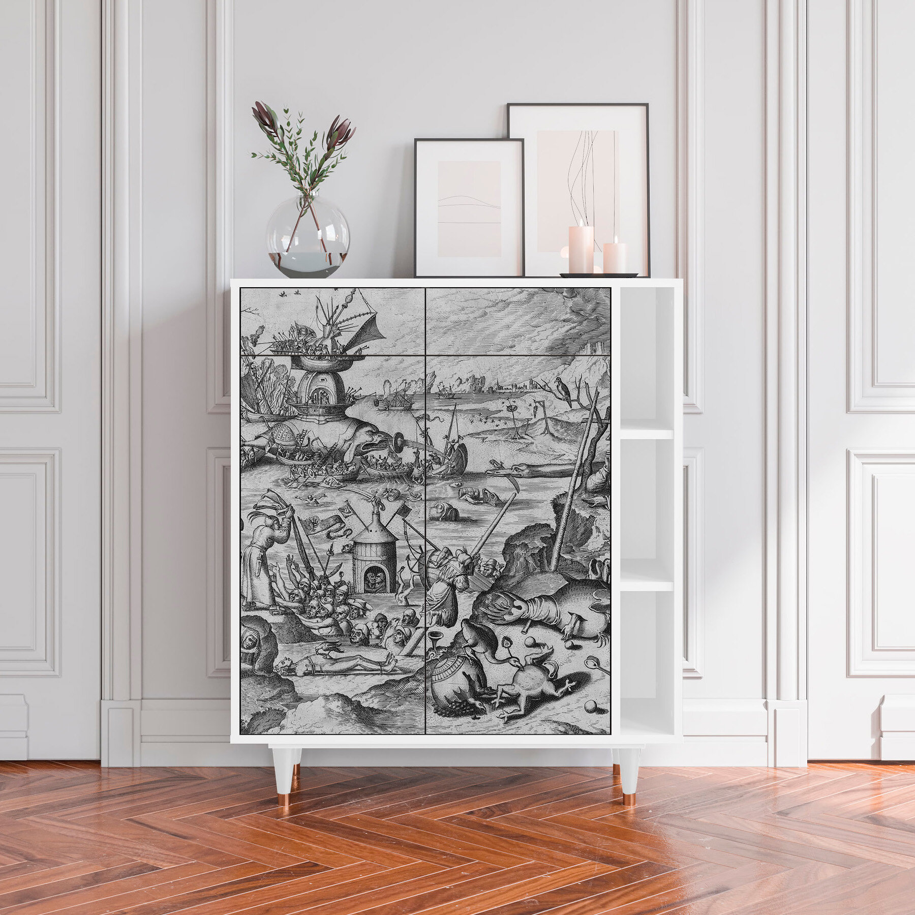 Комод - STORYZ - BS6 The Temptation of Saint Anthony by Pieter Breugel, Размер - 94 x 110 x 41 см, Цвет корпуса - , Белый