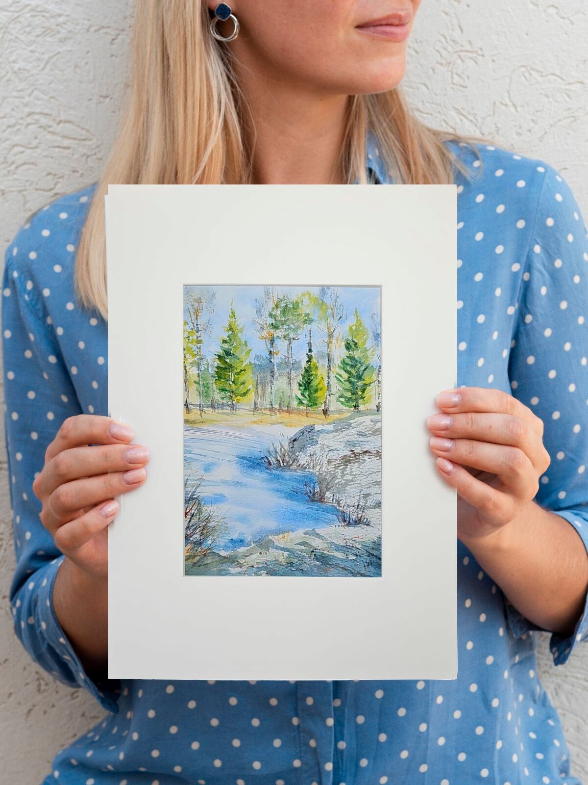 Картина авторская акварельная в паспарту 21х30 см на стену для интерьера "Утро 8 марта"