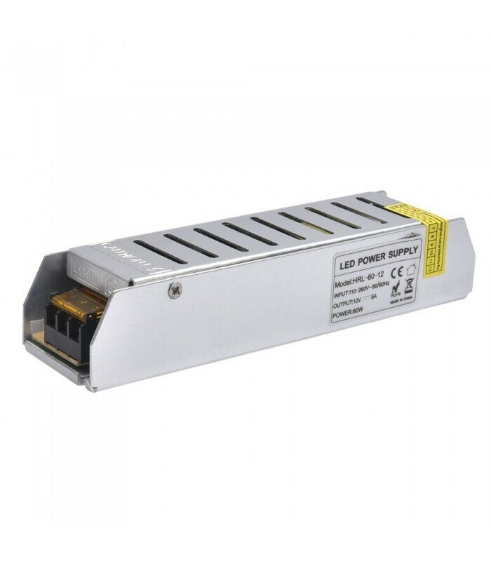 Блок питания, 12 Вольт DC, 60 Ватт, узкий slim, IP33