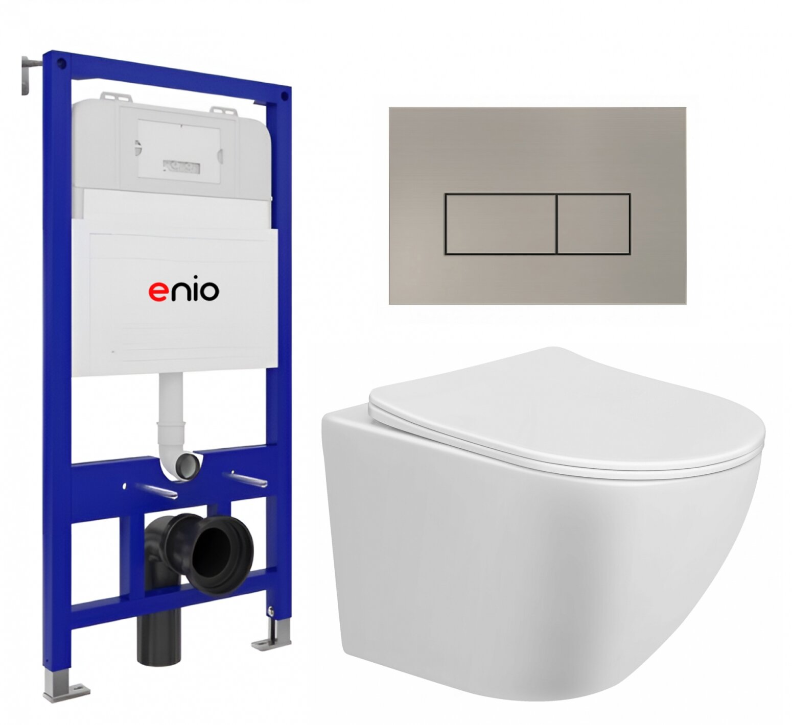 Комплект 3 в 1 инсталляция Enio Tecnico 52 EN8050052 + Унитаз подвесной Taliente Amato AM25010 + кнопка матовая нержавеющая сталь Rettangolo