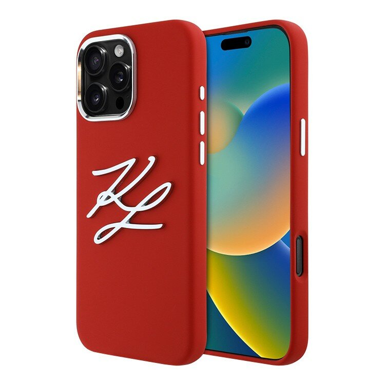Karl Lagerfeld силиконовый чехол для iPhone 16 Pro, Liquid Silicone Metal Logo Initials красный