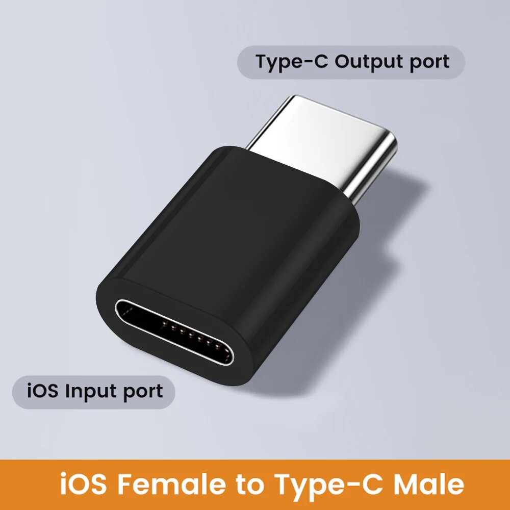 Адаптер USB C к Lightning для iOS, конвертер «папа» на «мама» типа C, быстрая зарядка Type C Black