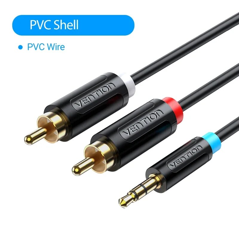 Vention Аудиокабель 3.5 мм на 2RCA, 2 м, черный