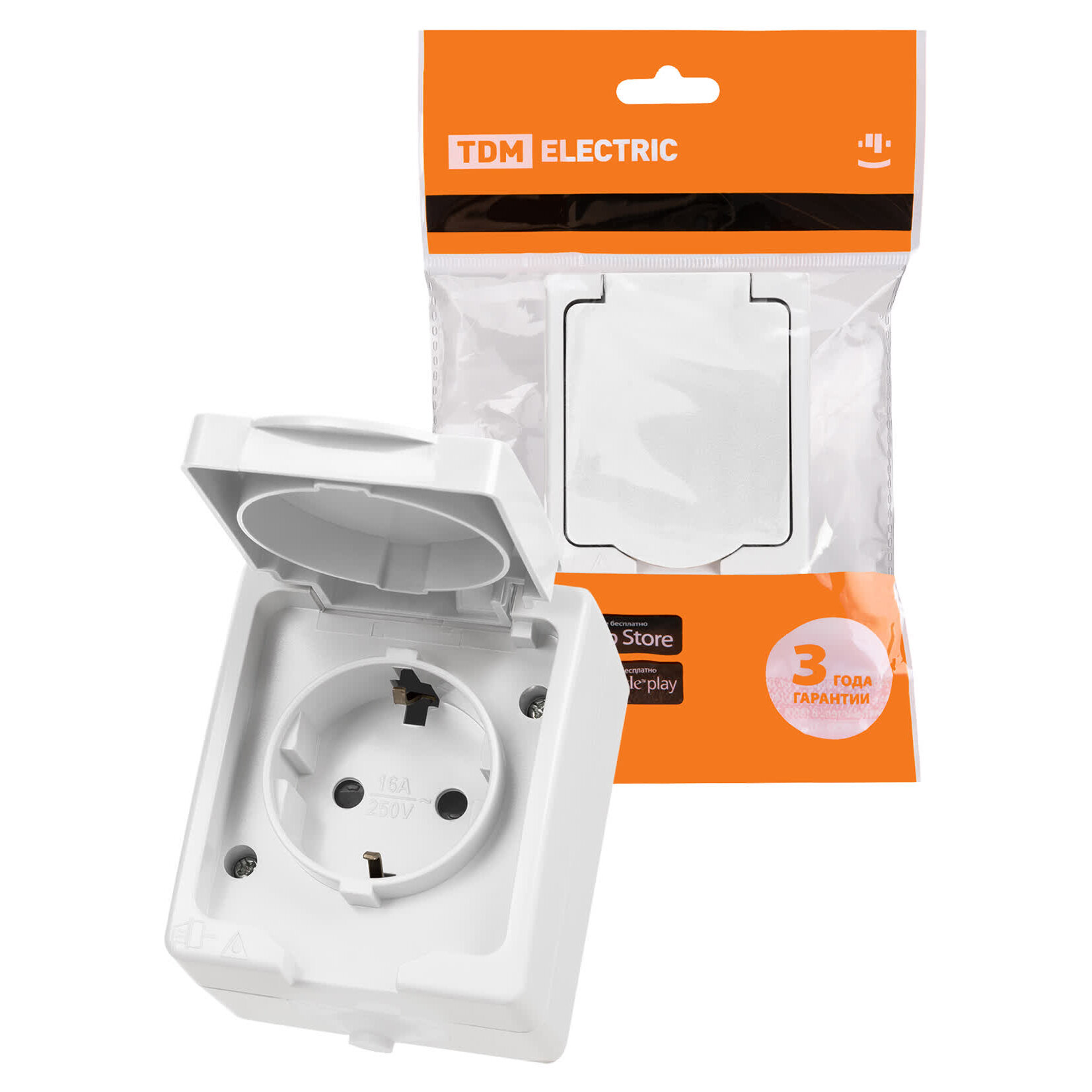 Розетка 2П+З открытой установки IP54 16А белая "Вуокса", TDM SQ1803-1007 (1 шт.)