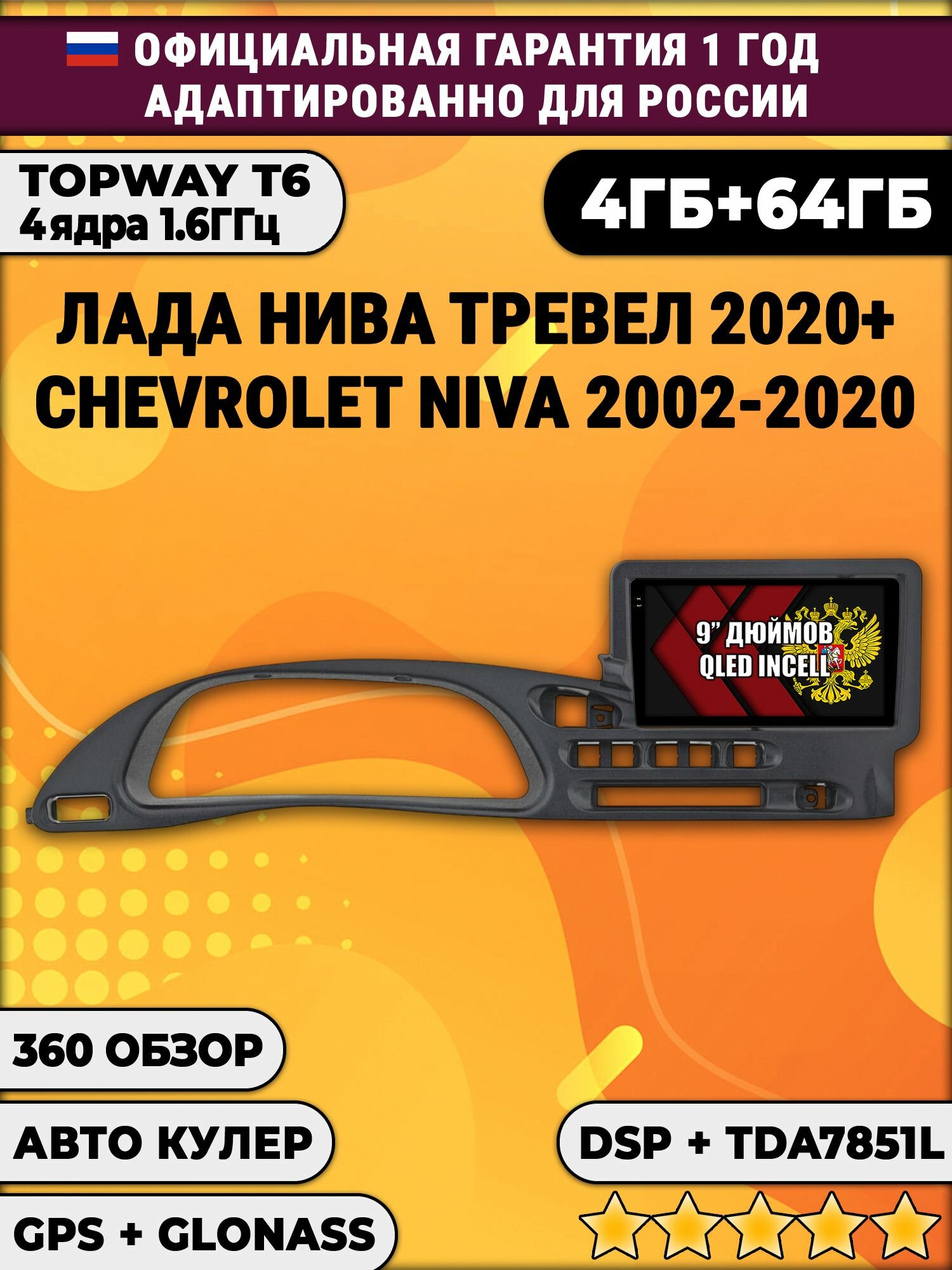 4гб+64гб с DSP для лада нива тревел (2020 2021 2022 2023 2024 2025), CHEVROLET NIVA (2002-2020), Android магнитола, TDA7851 и поддержка 360 камер