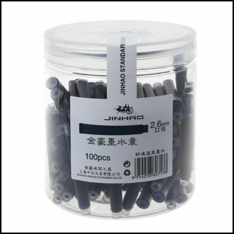 100 шт, универсальная черная, синяя перьевая ручка Jinhao, картриджи с чернилами, 2,6 мм, заправки
