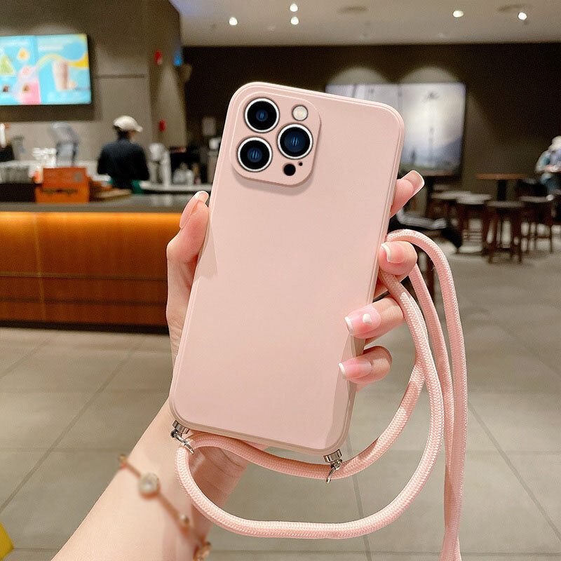 Чехол для телефона со шнурком через плечо для iPhone 15 Pro Max, силиконовый чехол для телефона с регулируемым шейным ремешком, мягкий противоударный чехол с ремешком на шею