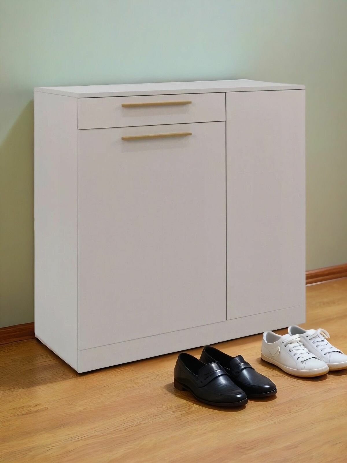 Обувница в прихожую для обуви закрытая Николь 33 Ивару, кашемир, сатиновое золото