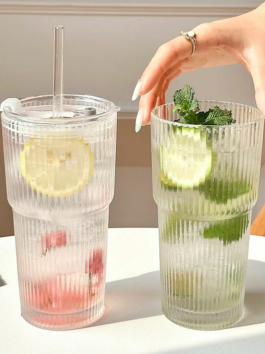 Большой прозрачный стакан с двойной крышкой и трубочкой Pinterest