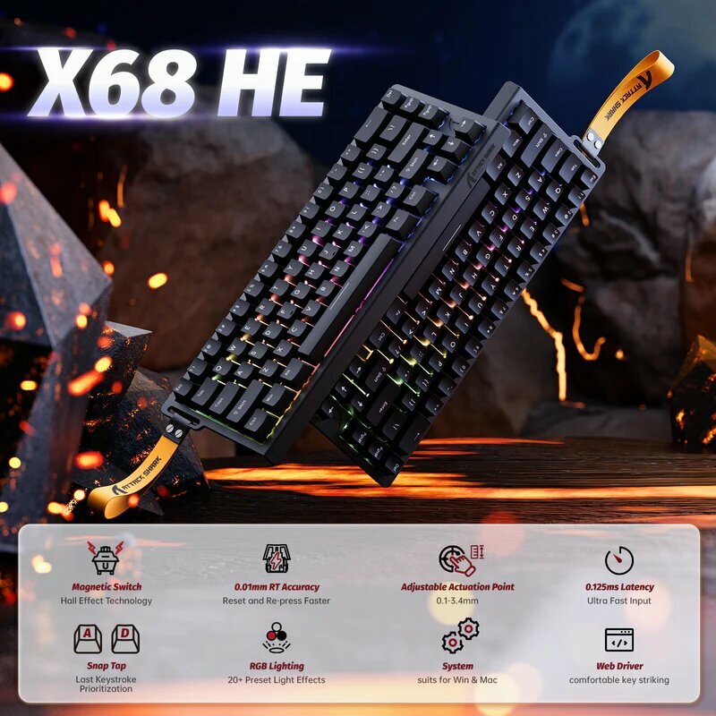 Механическая клавиатура Attack Shark X68 HE, проводная, Black