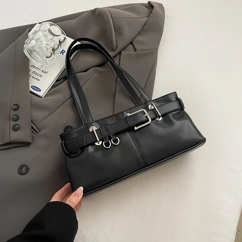 Small кожаная кожа с твердым цветом сумки подмышки для женщин 2025 Ladies Sack Сумочные сумочки и кошельки для сумки, black, SKU00935