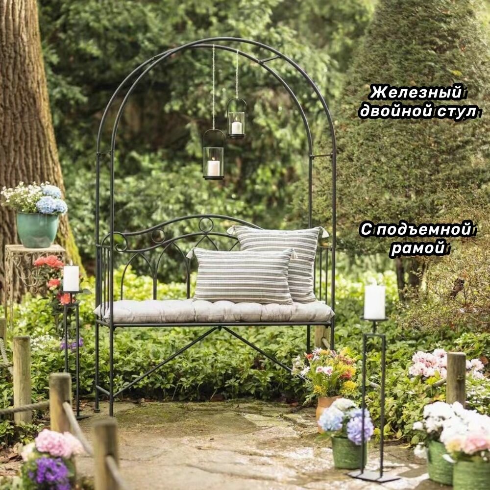 Садовая скамья со спинкой из кованого железа 110х40х181 см для парка, сада и дачи - антикварный ретро-дизайн, прочная и долговечная