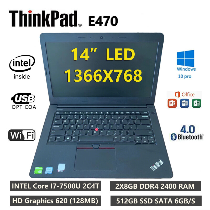 Подержанный ноутбук 14" Lenovo Thinkpad E470 ( Intel CORE i7-7500U CPU+2X8GB DDR4 2400+512G M.2 NGFF SSD+500G HDD+Intel HD Graphics 620 OR NV 920MX 2G+1920X1080 IPS) Win 10 pro