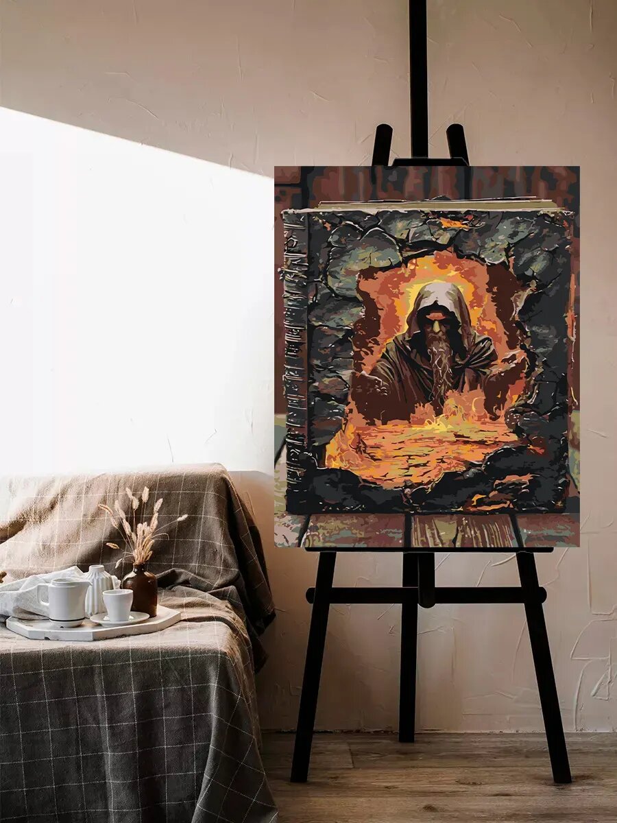 Картина по номерам Фэнтези Монах Абстракция Огонь Пламя