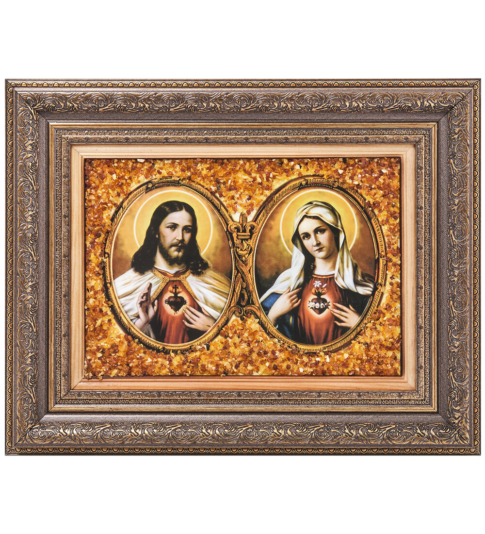 Икона Иисус и Мария (с янтарной крошкой) пласт. рамка L-37см AMB-01/20 113-7013327