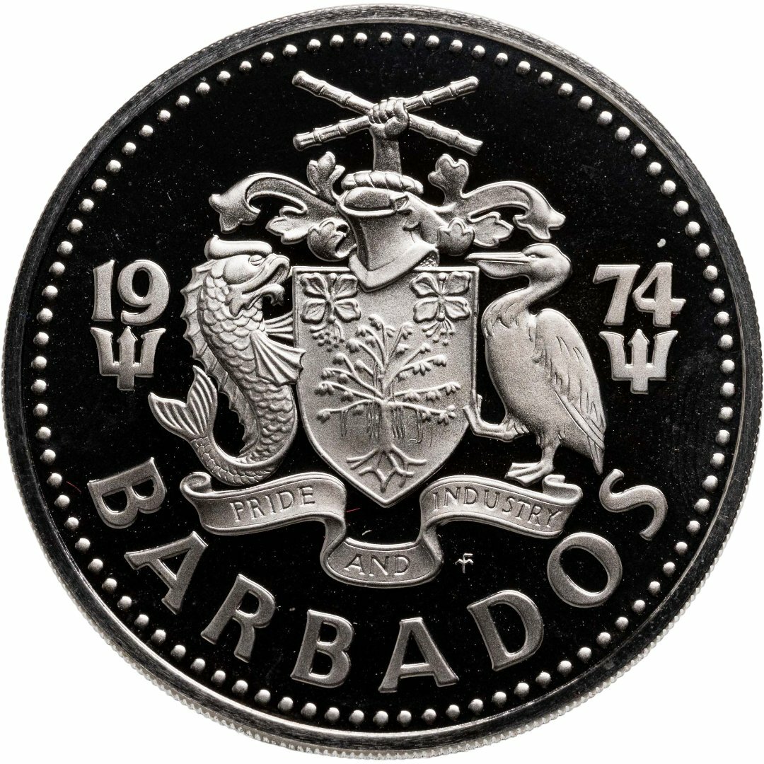 Барбадос 2 доллара dollars 1974, Мельхиор медь-никель, в сохранности Proof