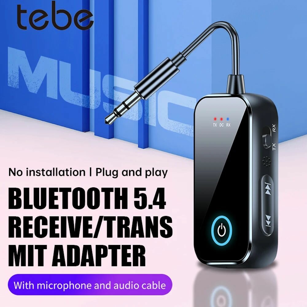 Адаптер Bluetooth 5.4 для беспроводного аудио с приемом и передачей, 3.5 мм AUX, громкая связь для автомобиля, телевизора, колонок и наушников