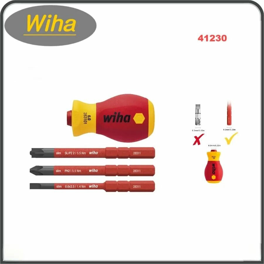 WIHA 41230, Набор отверток 1000V VDE держатель, электрический держатель бит SlimVario, сменные рукоятки