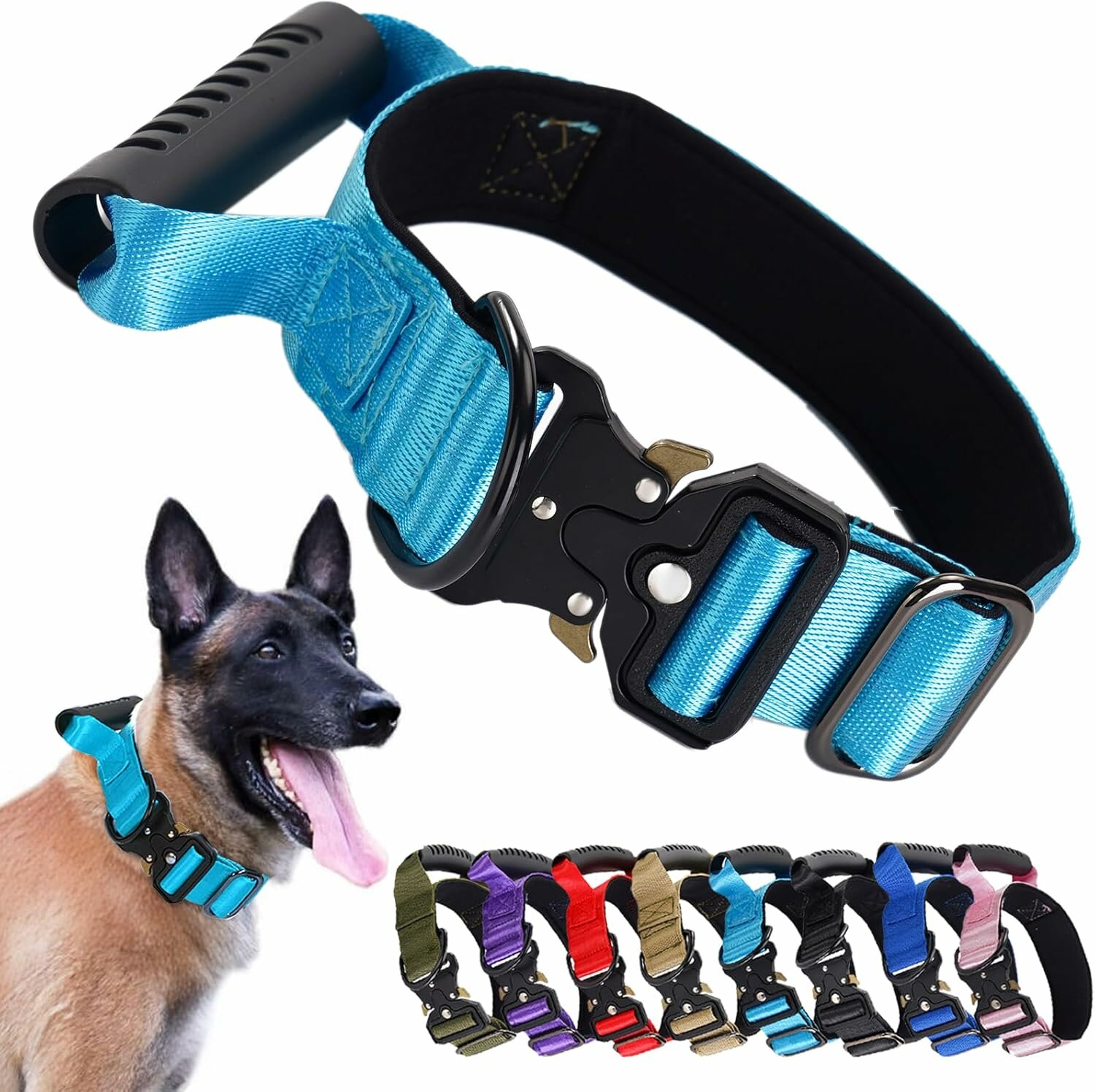 Тактический ошейник для собак с ручкой контроля и металлической пряжкой, для крупных и средних пород, широкий, усиленный, для дрессировки К9