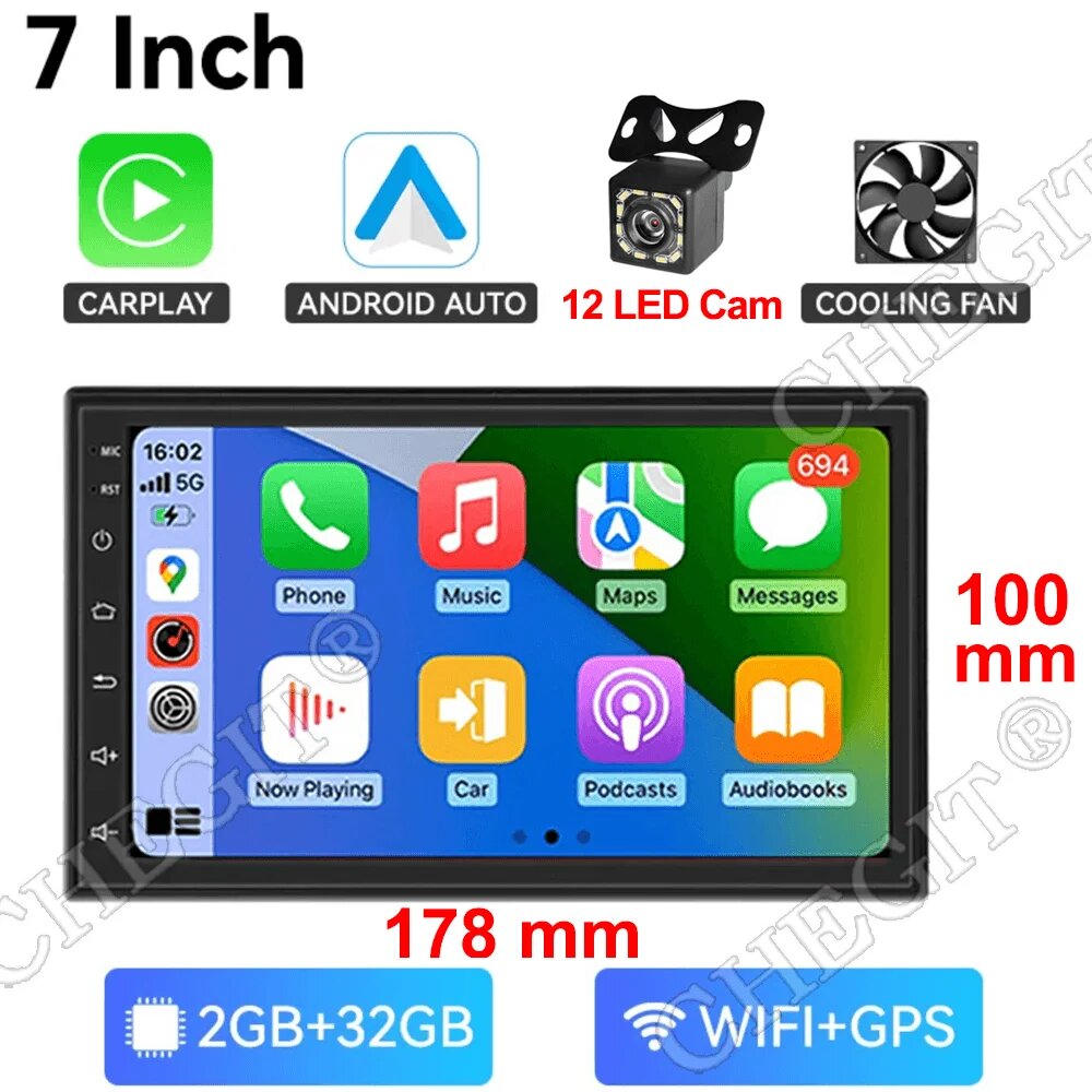 7-дюймовый Android 13 Carplay Радиоприемник 2/32GB CAM