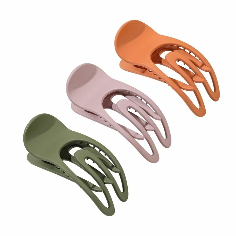 Заколка для волос "утконос" с вогнутым диском 3 шт-матово-оранжевый, матовый оттенок кожи, темно-зеленый