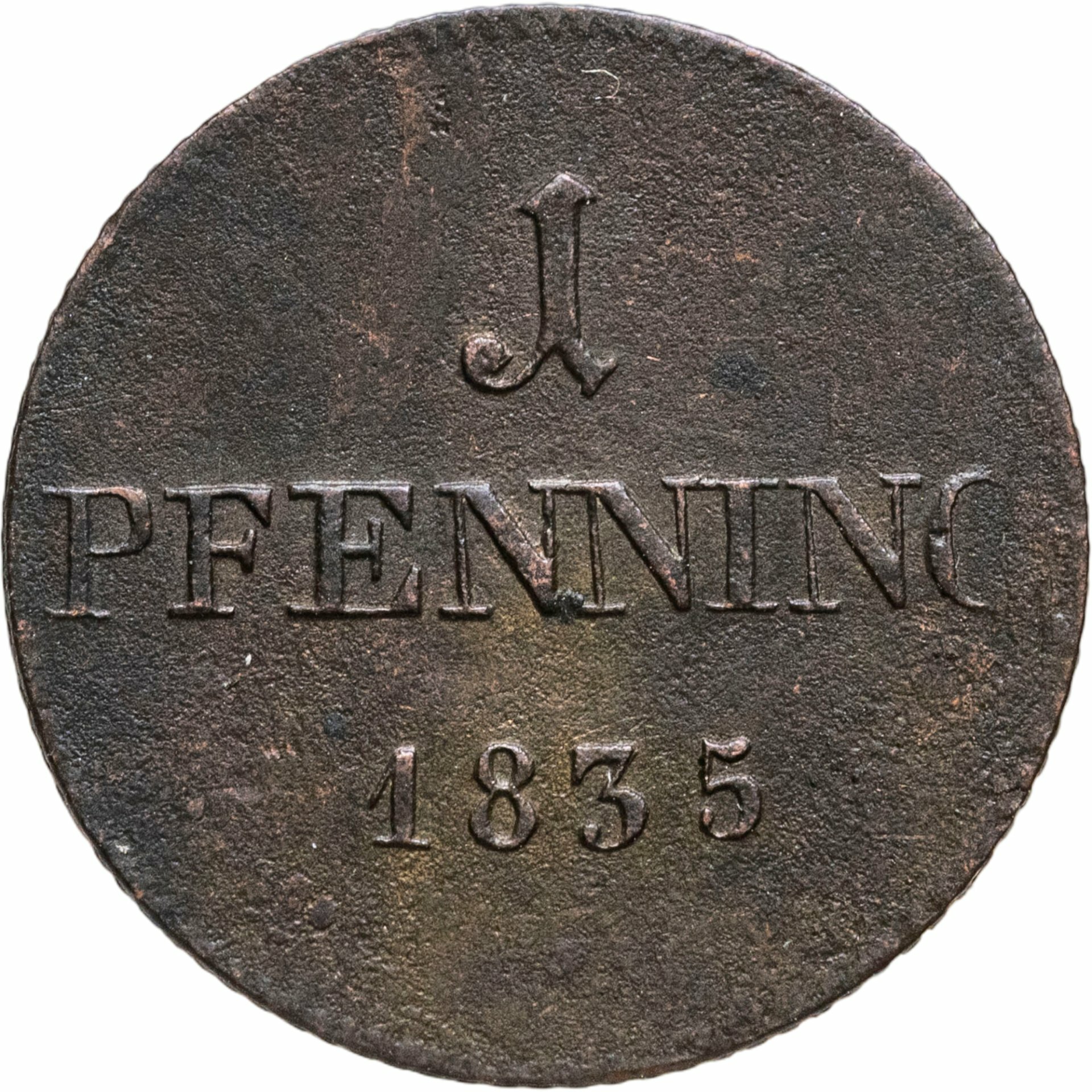 Бавария 1 пфенниг 1835, Медь, в сохранности VF