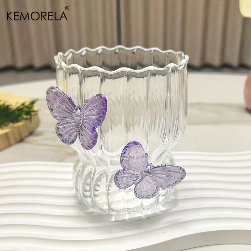 Стеклянный стакан с бабочками KEMORELA, фиолетовый