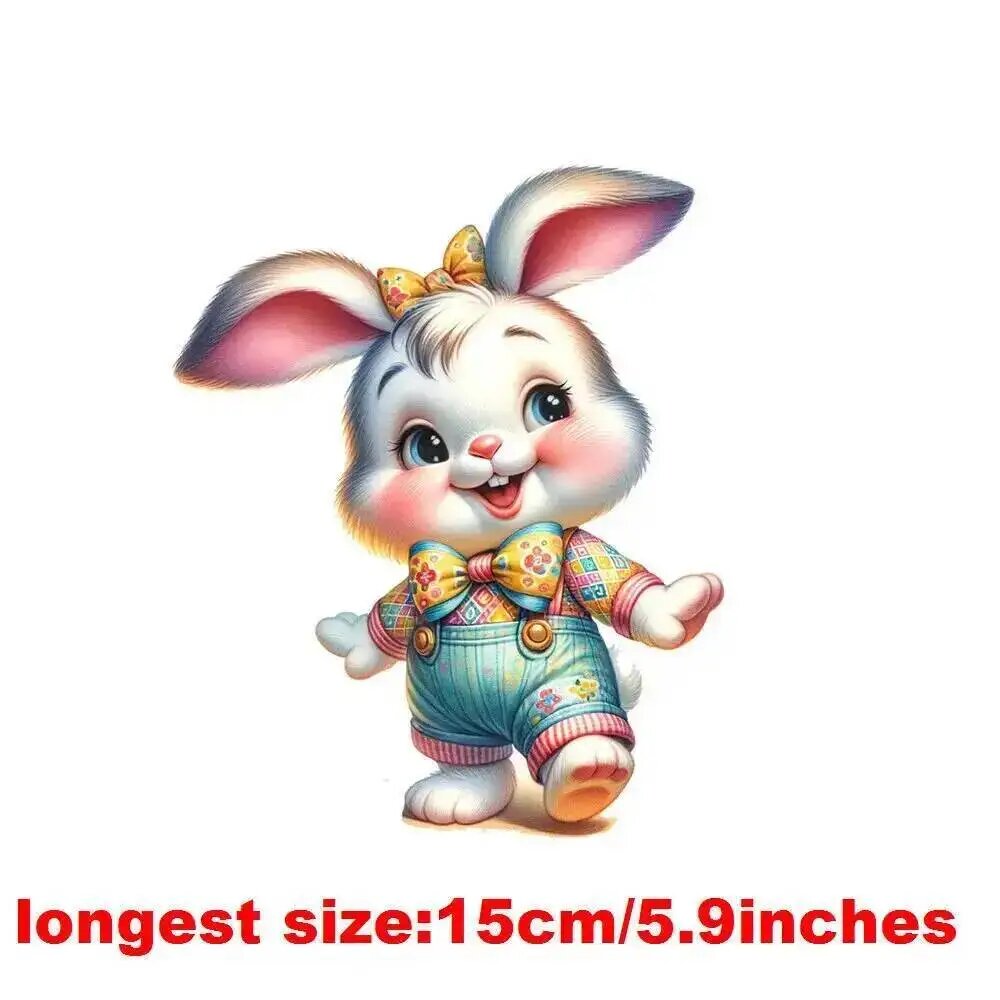 15 см детские наклейки Kawaii Rabbit Dtf, термопереносные наклейки, термопереносные наклейки для одежды, нашивки для одежды, готовые к прессу, декор