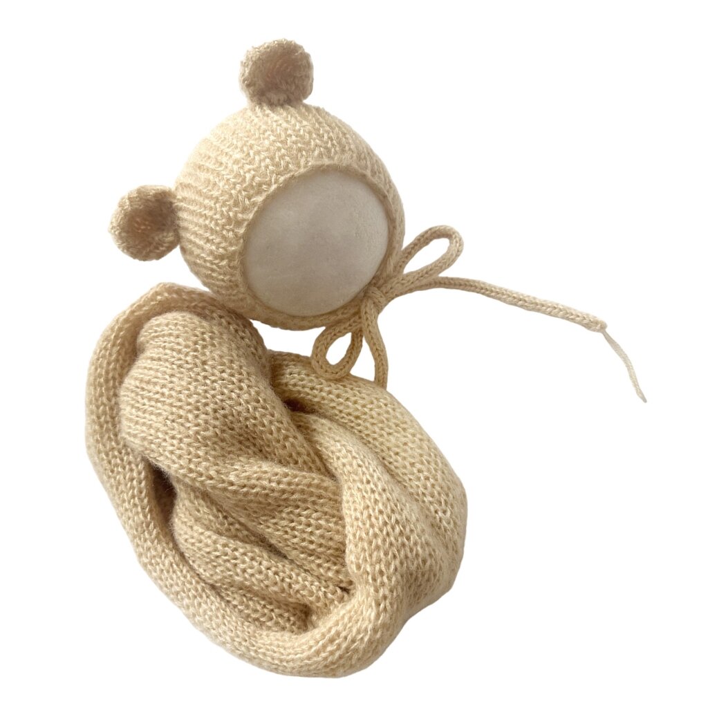 Комплект Обертывания и Шляпы для Новорожденных Милый Костюм Медведя Для Новорожденных Должен Быть Связан Оберткой со Шляпой