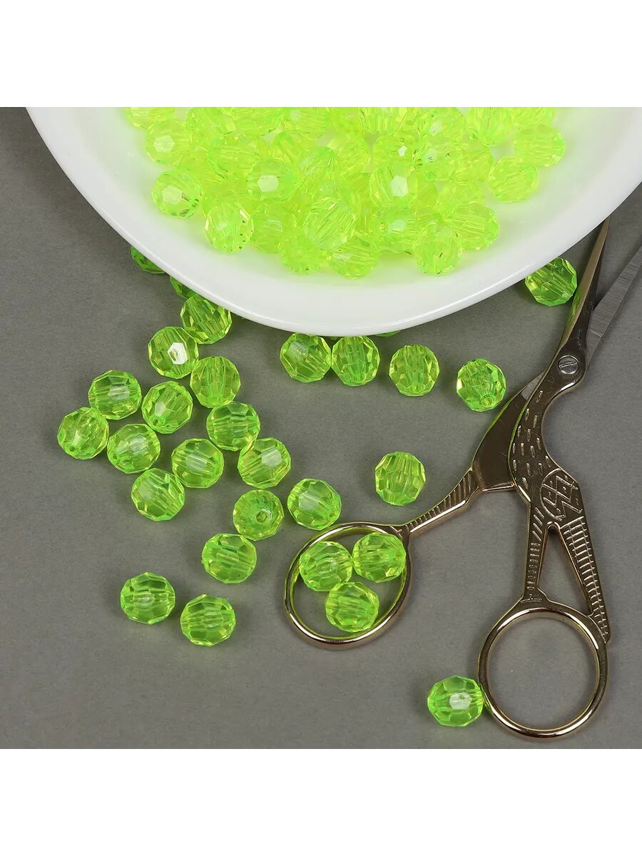 Бусины акриловые неон салат Ø10мм уп.500г