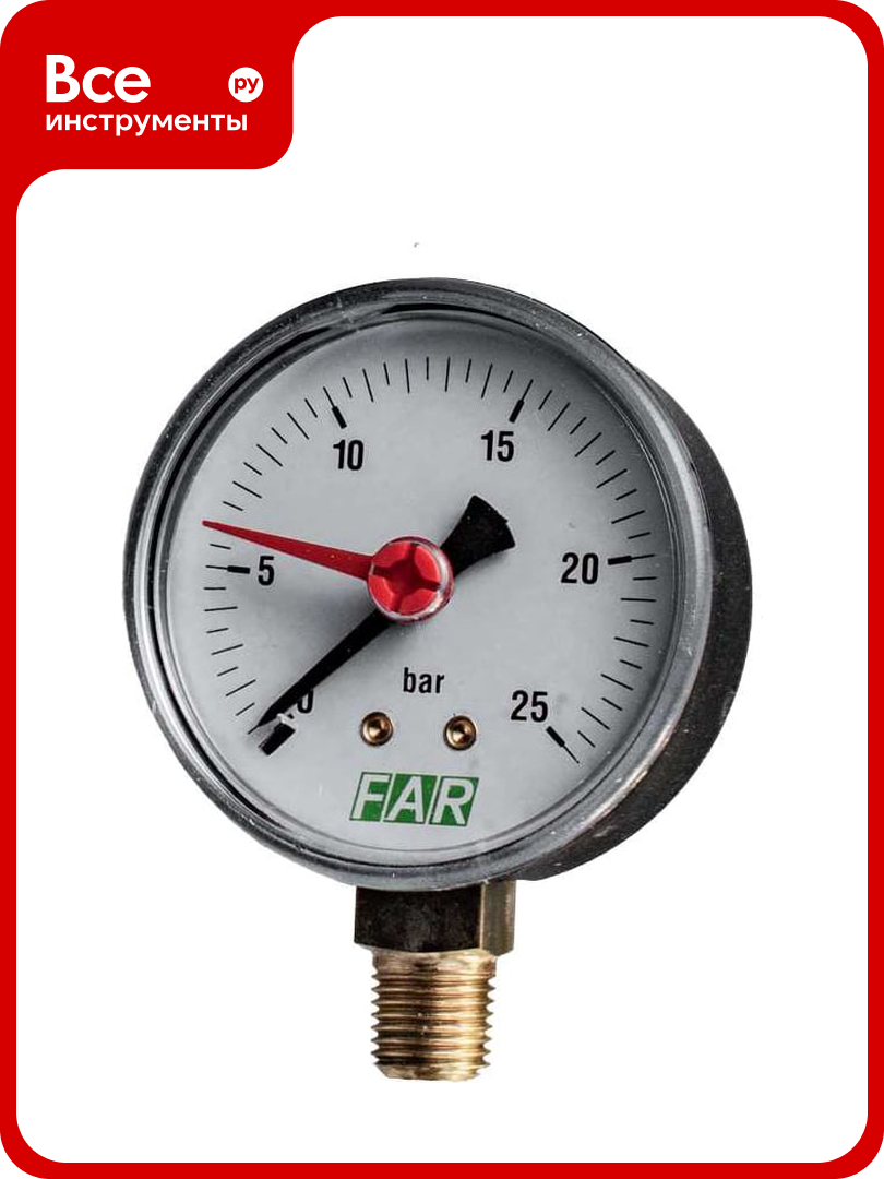 Манометр FAR 1/4", 0-25 бар, - 20-80 C, O 63 мм FA 2500 R25