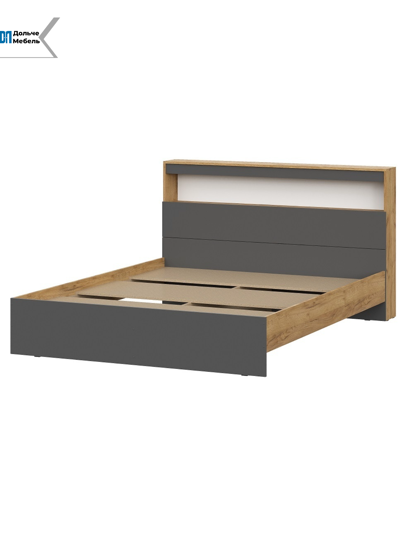Кровать двуспальная 160х200 Вена с основанием под матрас, цвет дуб золотой, графит серый