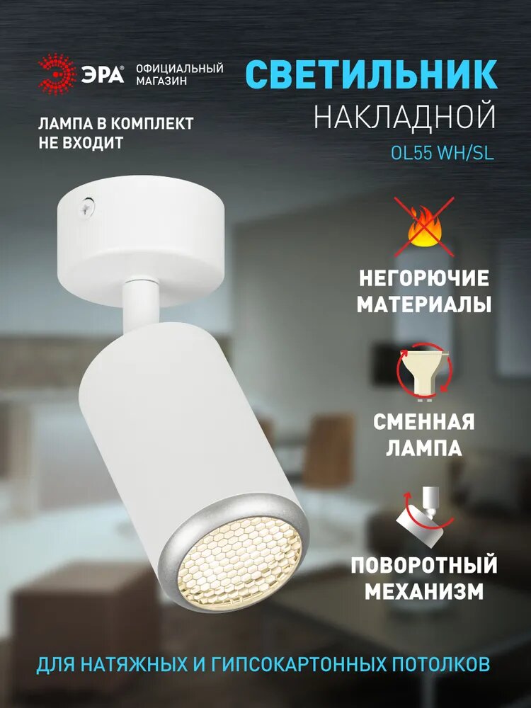 Светильник настенно-потолочный спот ЭРА OL55 WH/SL MR16 GU10 IP20 белый/серебро