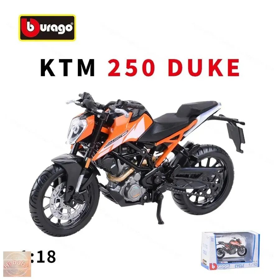 Bburago 1:18 KTM 250 Duke Статическая литая под давлением коллекционная модель мотоцикла для хобби, игрушки