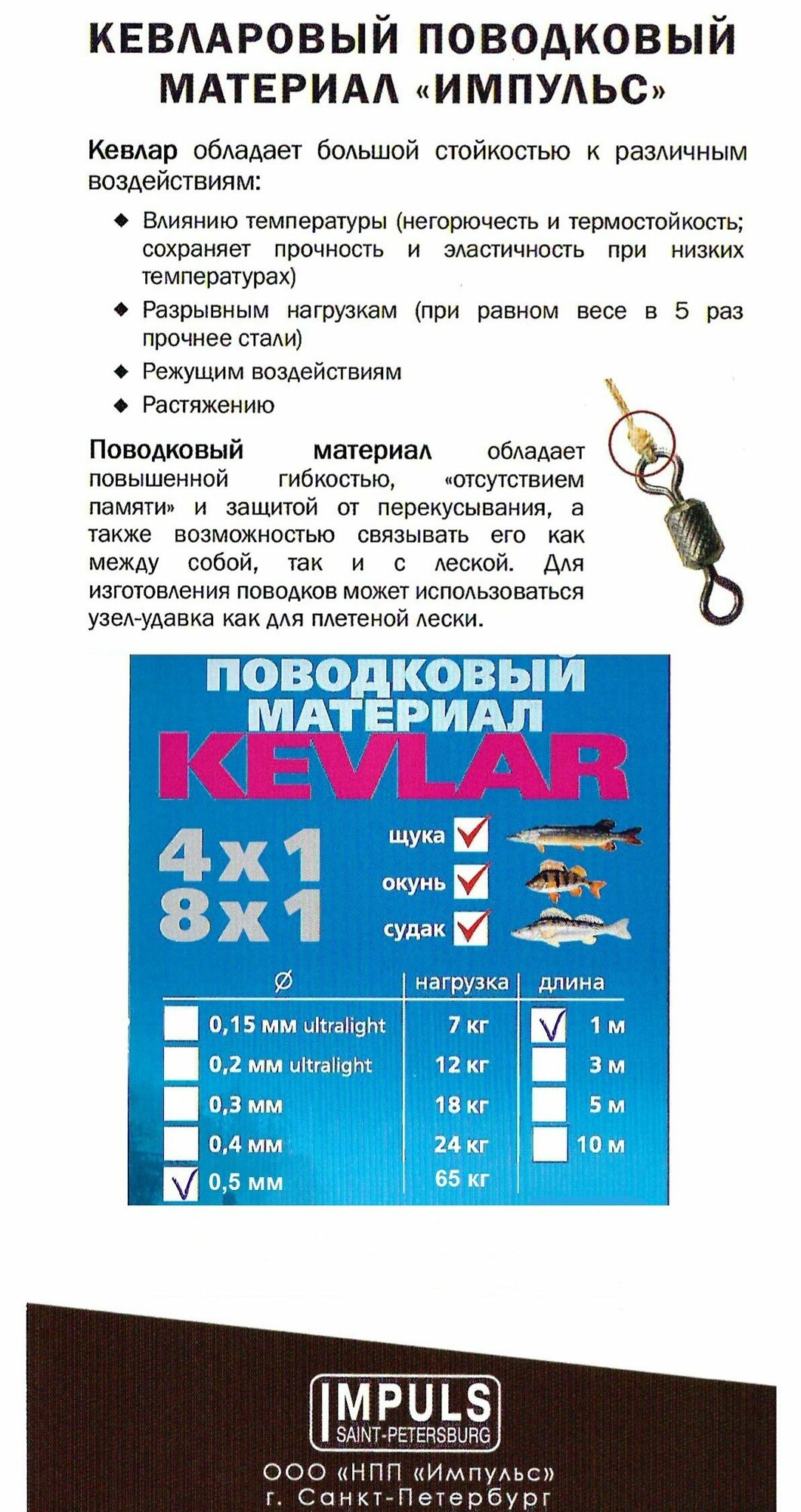 Кевларовый поводковый материал IMPULS 0,5 мм длина 1 м