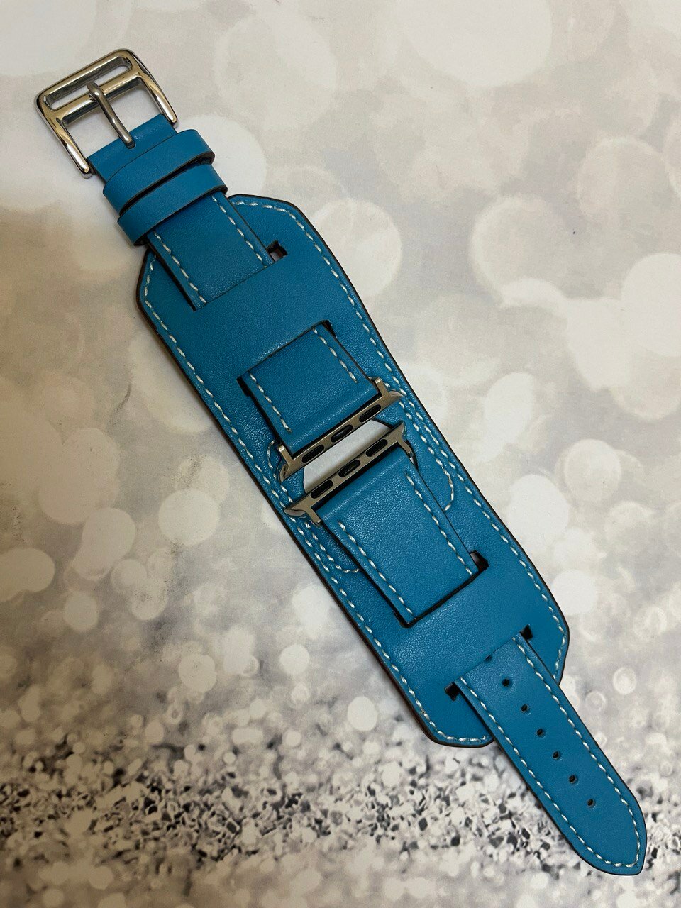 Ремешок для Apple Watch под Hermes Series 42mm/44mm/45mm/49mm 2 in 1 ярко-синий
