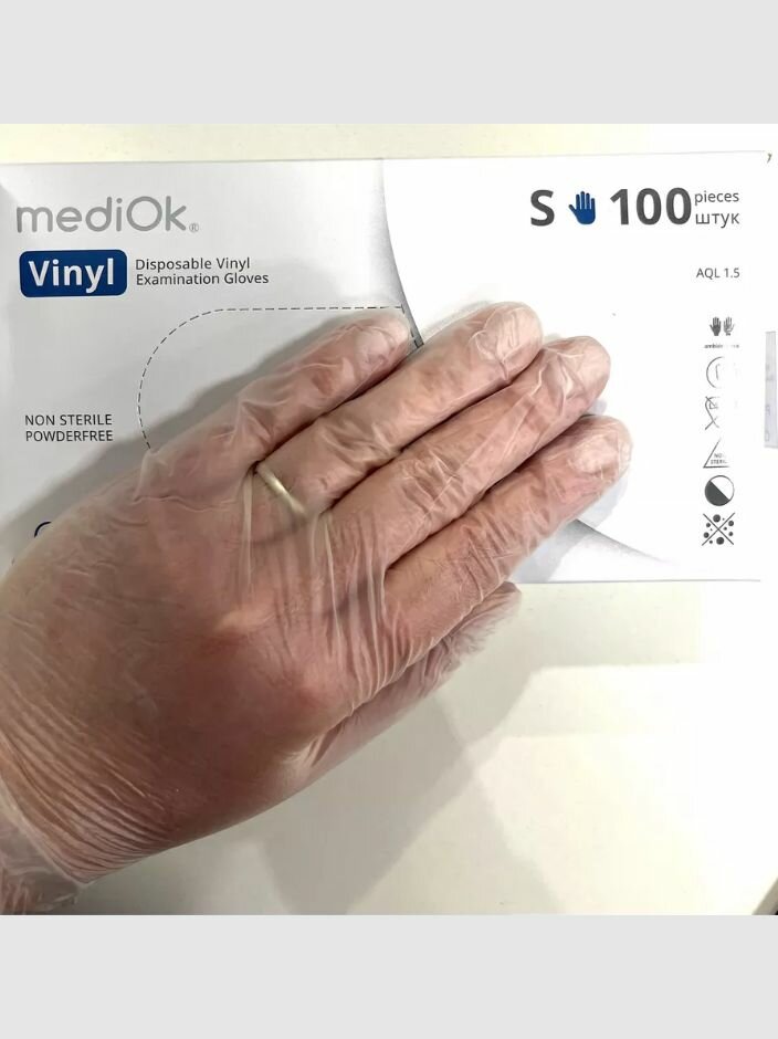 MediOk Перчатки смотровые Виниловые прозрачные размер S