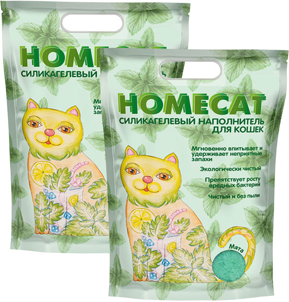 HOMECAT мята наполнитель силикагелевый для туалета кошек (3,8 + 3,8 л)