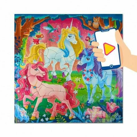 Геодом Пазл фигурный на подложке "Единороги", 80 деталей (+ дополненная реальность)