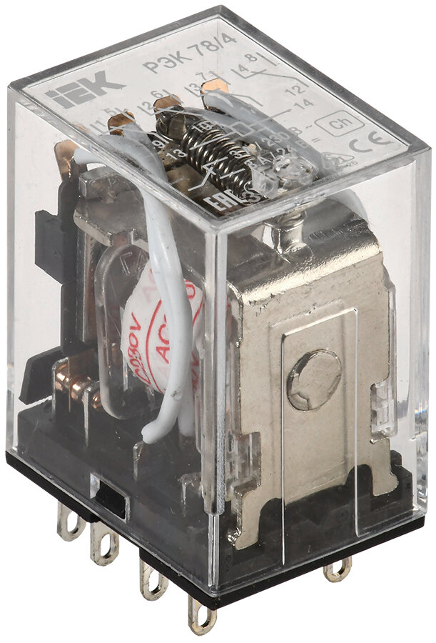 Реле промежуточное ONI РЭК78/4, 220В, 3А, 4ПК, 4 контакта на замыкание, без розетки