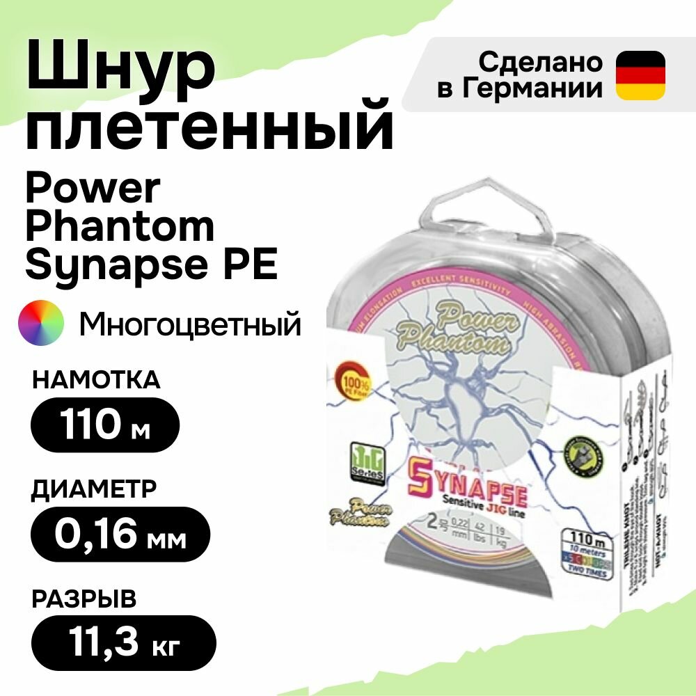 Шнур плетеный для рыбалки Power Phantom Synapse PE 110m, мультиколор #1,0 (11,3кг), 0,16mm