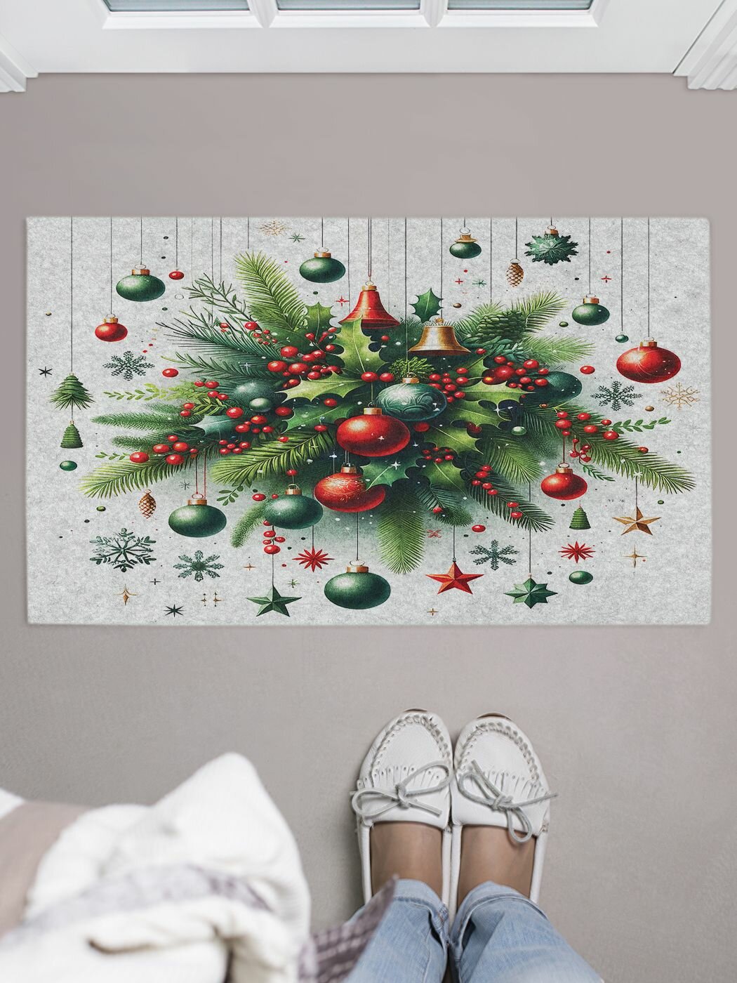 Коврик придверный в прихожую с принтом "Новогодние чудеса" 45 на 75 см , JoyArty, серия Новый год