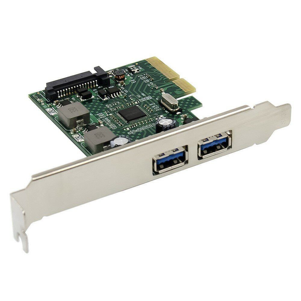 Orient Контроллер AM-U3142PE-2A, Контроллер PCI-Ex4 v3.0, USB 3.2 Gen2, 2-port ext Type-A, ASM3142 chipset, разъем доп. питания, в комплекте LP