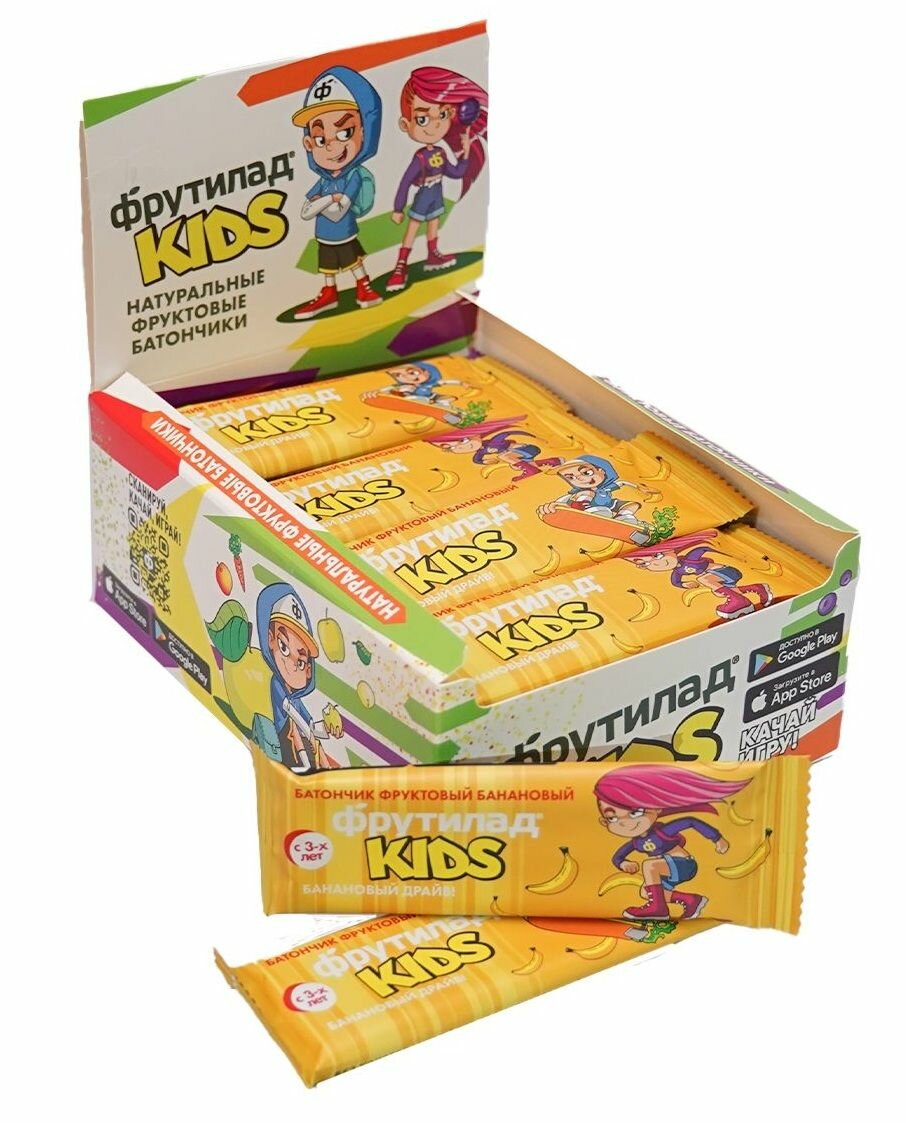 Натуральные фруктовые батончики для детского питания Фрутилад Kids "Банановый драйв" 24 шт./600 грамм.