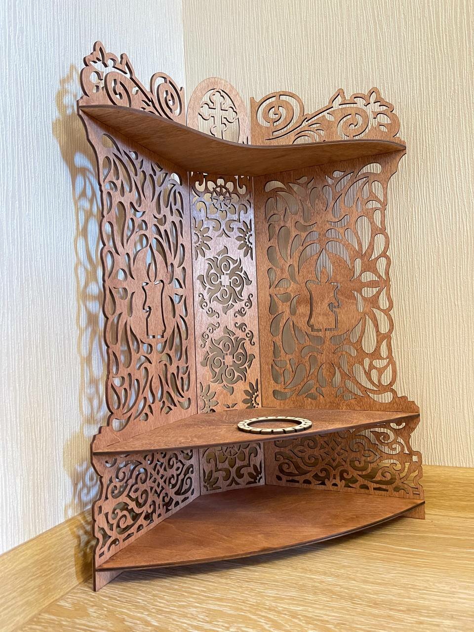 Иконостас угловой настольный навесной полка для икон, цвет дуб