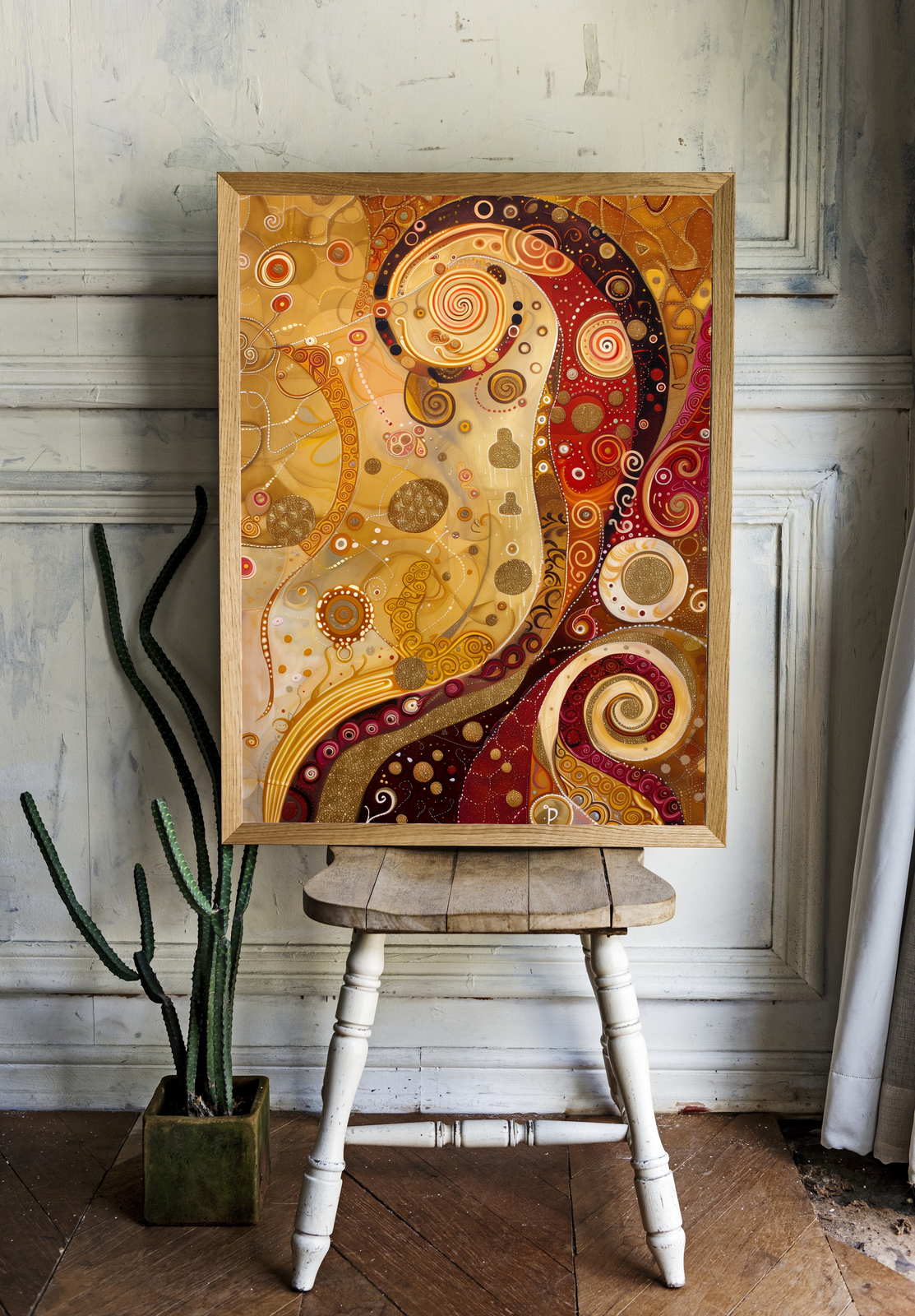 Постер "Вихрь абстракции - Золотые спирали" 50x70 в раме